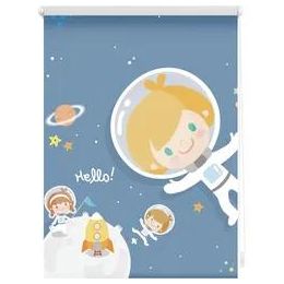 Seitenzugrollo LICHTBLICK ORIGINAL "Klemmfix Motiv Astronaut" Gr. 3, braun (braun, weiß), B:70cm H:150cm, Polyester, Rollos, bedruckt