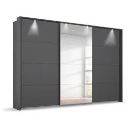 Schwebetürenschrank Rauch "Kleiderschrank Schrank Garderobe OTELI inkl. 3 Innenschubladen", grau (graumetallic), B:278cm H:214cm T:68cm, Holzwerkstoff, Schränke, mit Mittelspiegel und Passepartout optional mit Beleuchtung