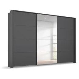 Schwebetürenschrank Rauch "Kleiderschrank Schrank Garderobe OTELI inkl. 3 Innenschubladen", grau (graumetallic), B:278cm H:214cm T:68cm, Holzwerkstoff, Schränke, mit Mittelspiegel und Passepartout optional mit Beleuchtung