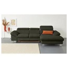 Ecksofa COTTA "Driver L-Form", grün (hunter), B:268cm H:73cm T:169cm, LEDER BEEFY (ein abgedecktes Spalt-Rindsleder) im Sitz und Rücken (Korpus in Kunstleder);Luxus-Kunstleder;Kunstleder SOFTLUX;NaturLEDER (echtes Rindsleder), Rückseite mit schwarzem Spannstoff bezogen, Sofas, mit Kopfteilverstellung, wahlweise mit Bettfunktion & Bettkasten