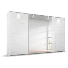 Schwebetürenschrank Rauch "Kleiderschrank Schrank Garderobe OTELI inkl. 3 Innenschubladen", weiß (weiß, hochglanz weiß), B:323cm H:214cm T:68cm, Holzwerkstoff, Schränke, mit Mittelspiegel und Passepartout optional mit Beleuchtung