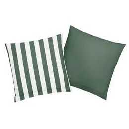 Kissenbezug Andas "Greta", grün, B:40cm L:40cm, Renforcé, Obermaterial: 100% Baumwolle, Kissenbezüge, Kissenhülle mit Wendeoptik, OEKO-TEX und Made in Green zertifiziert