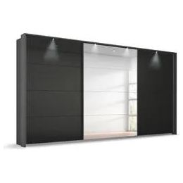 Schwebetürenschrank Rauch "Kleiderschrank Schrank Garderobe OTELI inkl. 3 Innenschubladen", grau (graumetallic, effektgrau hochglanz), B:368cm H:233cm T:68cm, Holzwerkstoff, Schränke, mit Mittelspiegel und Passepartout optional mit Beleuchtung