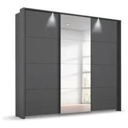 Schwebetürenschrank Rauch "Kleiderschrank Schrank Garderobe OTELI inkl. 3 Innenschubladen", grau (graumetallic), B:211cm H:214cm T:68cm, Holzwerkstoff, Schränke, mit Mittelspiegel und Passepartout optional mit Beleuchtung