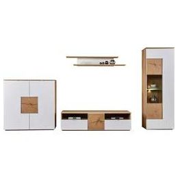 Wohnwand VOGL MÖBELFABRIK, weiß (wildeiche, weiß), MDF, Kastenmöbel-Sets