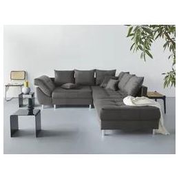 Ecksofa Collection AB "(Spar-Set) Innsbruck L-Form und Hocker", grau (anthrazit), B:247cm H:87cm T:189cm, Microfaser PRIMABELLE (100% Polyester), Struktur (90% Polyester, 10% Polyacryl), Samtvelours (100% Polyester), Luxus-Microfaser Antiklederoptik (100% Polyester), Sofas, Ecksofa und Hocker, Recamiere links oder rechts montierbar
