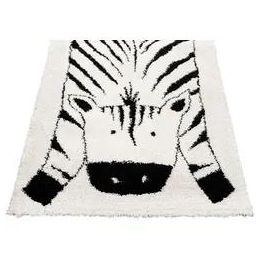 Kinderteppich "NOMAD - Zebra", weiß (wollweiß), B:120cm H:35mm L:170cm, Polypropylen (PP), PRIMAFLOR-IDEEN IN TEXTIL, Teppiche, Hochflor, Motiv Zebra, weich & kuschelig, Kinderzimmer