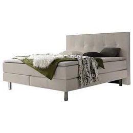 Boxspringbett Hasena "Fleur", beige (beige, metall chrom), B:168cm L:210cm, Komplettbetten, Boxspringbett, Boxspringbett, runde Chromfüsse, weiche Bezüge mit feinen Ziernähten