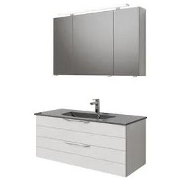 Badmöbel-Set SAPHIR "Serie 6025 2-teilig Mineralmarmor-Waschtisch mit LED-Spiegelschrank", weiß (weiß hochglanz select), B:117cm H:200cm T:48cm, Spanplatte, Kastenmöbel-Sets, Waschplatz 117cm breit, 2 Schubladen, 3 Spiegel-Türen, inkl Türdämpfer