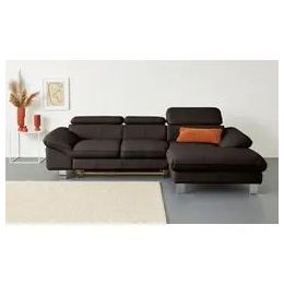 Ecksofa COTTA "Driver L-Form", braun, B:268cm H:73cm T:169cm, LEDER BEEFY (ein abgedecktes Spalt-Rindsleder) im Sitz und Rücken (Korpus in Kunstleder);Luxus-Kunstleder;Kunstleder SOFTLUX;NaturLEDER (echtes Rindsleder), Rückseite mit schwarzem Spannstoff bezogen, Sofas, mit Kopfteilverstellung, wahlweise mit Bettfunktion & Bettkasten