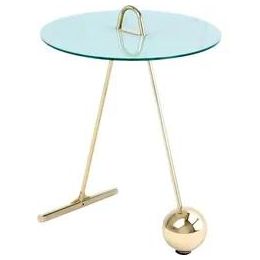 Beistelltisch Kayoom "Pendulum 525, mit runder Tischplatte", weiß (gold, weiß), B:46cm H:60cm T:46cm, Stahl, Glas, Tische, Marmoroptik, Gestell im Pendel-Design, praktisch tragbar
