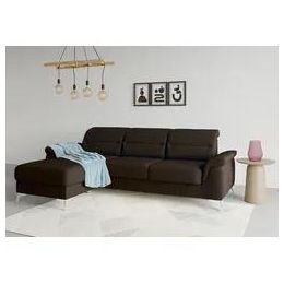 Sit & More Ecksofa SIT & MORE "Sinatra L-Form", braun (dunkelbraun), B:258cm H:85cm T:170cm, 100% Polyester, Sofas, mit Recamiere, optinal mit Kopfteilverstellung und Armteilfunktion