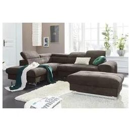 Polstergarnitur COTTA "Chef L-Form", braun (espresso,), B:262cm, Chenille (90% Polyester, 10% Polyamid);Struktur (100% Polyester), Sitzmöbel-Sets, Set bestehend aus: Ecksofa mit Kopfteilverstellung & Hocker