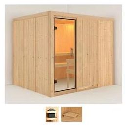 Sauna Karibu "Gitte", beige (naturbelassen), ohne Ofen, (ohne Ofen), Saunen, ohne Ofen