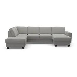 Wohnlandschaft Home Affaire "County U-Form", silber, B:309cm H:81cm T:213cm, Luxus-Microfaser (100% Polyester);Struktur fein (100% Polyester);Luxus-Microfaser weich (9ß% Polyester, 10% Polyamid), Sofas, wahlweise Ottomane links oder rechts, mit Federkern-Polsterung