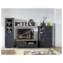 Wohnwand Innostyle "Jasmin", grau (graphitfarben, eichefarben), Holzwerkstoff graphitfarben (Korpus)/ MDF graphitfarben (Front)/MDF eichefarben (Absetzung), Holzwerkstoff, MDF, Kastenmöbel-Sets, inkl. LED-Beleuchtung, mit Soft-Close-Funktion