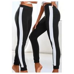 Leggings Arizona, Damen, Gr. 36/38, N-Gr, schwarz, Strick, Obermaterial: 95% Baumwolle, 5% Elasthan. Obermaterial 2: 95% Baumwolle, 5% Elasthan, unifarben mit Farbeinsatz, Basic, bequem lang, Hosen, mit breitem Streifen
