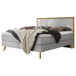 Boxspringbett Hasena "Nordic", grau (grau, eiche bianco), B:168cm L:205cm, Komplettbetten, Boxspringbett, modernes Design, Nordic Bett, gestepptes Kopfteil, Eichenholz