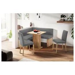 Eckbankgruppe MASSIVLINE & MORE "Anna 2", braun (holzwerkstoff mit farbe sonoma eiche, lotos 5311 grau,), Kunstleder, Eckbank Anna 130cm x 130cm,Säulentisch Anna 68cm x 68cm,2 x Stühle Anna,Golden Oak dekor,Lotos 5311 graun, Holzwerkstoff, Kunstleder, Sitzmöbel-Sets, mit 2 Stühlen mit massiven Gestell