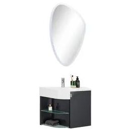 Badmöbel-Set SAPHIR "3010.3", grau (anthrazit hochglanz), MDF, Metall, Sicherheitsglas ESG, Kastenmöbel-Sets