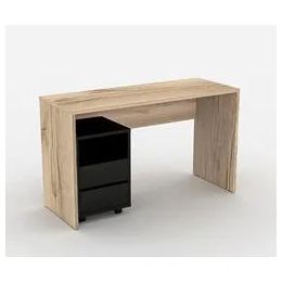 Büromöbel-Set Inosign "Agapi", braun (eiche grand natural, schwarz), H:75cm T:50cm, Holzwerkstoff, Melamin, Arbeitsmöbel-Sets, bestehend aus Schreibtisch und Rollcontainer im modernen Design
