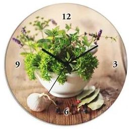 Wanduhr Artland "Verschiedene Kräuter - Küche", grün, T:1,8cm, Wanduhren, wahlweise mit Quarz- oder Funkuhrwerk, lautlos ohne Tickgeräusche