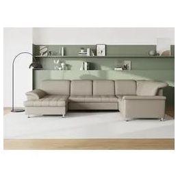 Wohnlandschaft DOMO collection "Franzi optional mit Bettfunktion, Bettkasten & Kopfteilverstellung", braun (schlamm), B:344cm H:81cm T:206cm, Flachgewebe (100% Polyester);Chenille (100% Polyester), Sofas, U-Form, Recamiere links, schlamm, B/T: 344/206 cm, Topseller