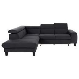 Ecksofa COTTA "Morven L-Form", grau (lava), B:249cm H:75cm T:207cm, Microfaser PRIMABELLE (100% Polyester);Flachgewebe (100% Polyester);Samtvelours (100% Polyester), Sofas, wahlweise mit Bettfunktion, Bettkasten & Wireless-Charger