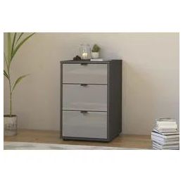 Nachtkonsole Wiemann "Nizza", grau (graphit, dekor, glas kieselgrau), B:40cm H:64cm T:43cm, Floatglas, Holzwerkstoff, Sideboards, vormontiert, mit Soft-Close und Glasfront