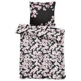Bettwäsche Apelt "Blossom", rosa (schwarz, rose), B/L: 135cm x 200cm, 1 Stk., 1 Stk., Mako-Satin, B/L: 80cm x 80cm, 2 Stk., Mako-Satin, Obermaterial: 100% Baumwolle, Bettwäsche, kunstvoll gemalte Kirschblütenzweige, ein modische Statement