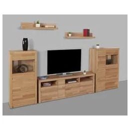 Wohnwand Home Affaire "Silkeborg", beige (kernbuche teilmassiv), Holzwerkstoff Kernbuchefarben (Korpus)/ Massivholz Kernbuche (Front), Holz teilmassiv, Kastenmöbel-Sets, teilmassiv mit schöner griffloser Optik