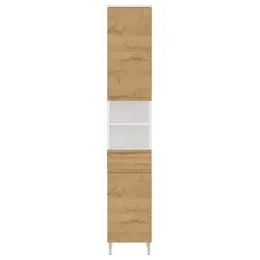 Hochschrank Germania "Torrance", weiß (weiß, grandson, eiche, nachbildung), B:34cm H:190cm T:34cm, Schränke, mit verstellbaren Einlegeböden und Füßen aus Metall, griffloses Design