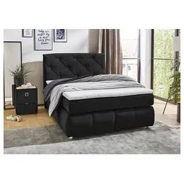 Jockenhöfer Boxspringbett JOCKENHÖFER GRUPPE "Bella erhältlich in 140 & 180cm Breite", schwarz (schwarz 372, 06), B:150cm L:226cm, Bettgestell und seitliche Einfassung der Matratzen: Mikrofaser, Samtähnlich (100% Polyester);Topper: 100% Polyurethan, Bezug (100% Polyester) abnehmbar und waschbar bis 60o C;Spiegelfläche der Matratze: 100% Polyester, Komplettbetten, Boxspringbett, mit Kaltschaum-Topper und Rauch