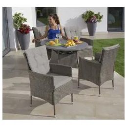 Garten-Essgruppe Konifera "Mailand", grau (grau, braun,), Polyrattan, Sitzmöbel-Sets, Polyrattan, Stahl, Braun, Tischplatte aus Sicherheitsglas