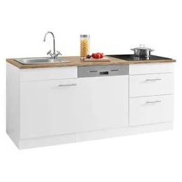 Küchenzeile Optifit "Mini", bunt (küche: weiß, korpus: weiß, arbeitsplatte: wildeichefarben), B:180cm H:85cm T:60cm, Komplettküchen-Sets, Breite 180 cm, mit E-Geräten, mit Arbeitsplatte