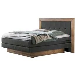 Boxspringbett Hasena "Texas", schwarz (anthrazit, wildeiche natur), B:164cm L:206cm, Komplettbetten, Boxspringbett, Bettkästen, Massivholz-Umrandung, Tonnentaschen-Federkernmatratze