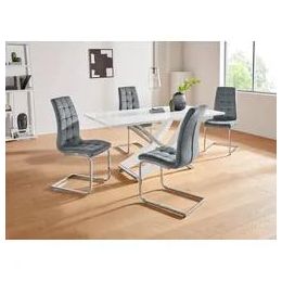 Essgruppe Inosign "Kaleo/Lola", grau (grau, chromfarben), B:43cm H:101cm T:59cm, Kunstleder, Metall, Sitzmöbel-Sets