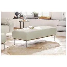 Polsterhocker W.Schillig, weiß (cream weiß z73), B:150 H:46 T:60, Longlife Xtra-Leder Z73: Naturwalkleder der Luxusklasse aus den erlesensten Rohhäuten. Hautstärke 1, 1 – 1, 3 mm;ROHLEDER Chenille-Flachgewebe Q2 W77 (68% Polyacryl, 32% Polyester);Stoff S37 (100% Polyester), Hocker, mit elegantem Holzsockel, Füße in Chrom glänzend, Breite 150 cm