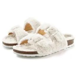 Hausschuh Vivance "Pantolette, Pantoffel", Damen, Gr. 40, beige, Obermaterial: 100% Synthetik. Futter: 100% Synthetik. Decksohle: 100% Synthetik. Laufsohle: 100% Synthetik, Fellimitat, Schuhe Pantoffeln Plüsch Hausschuh, mit kuscheligem, warmen Fellimitat und Korkfußbett