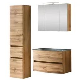 Badezimmer-Set Welltime "Kaunas", braun (wotaneiche), B:120cm H:200cm T:49cm, Kastenm&ouml;bel-Sets, bestehend aus Waschtisch-Set mit Seitenschrank, Breite 120 cm