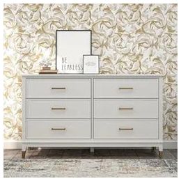 Kommode "Westerleigh", weiß, B:145cm H:85cm T:41cm, MDF, Massivholz, COSMOLIVING BY COSMOPOLITAN, Sideboards, mit 6 Schubladen, MDF, Beine aus Massivholz, Höhe 85 cm, Breite 145 cm
