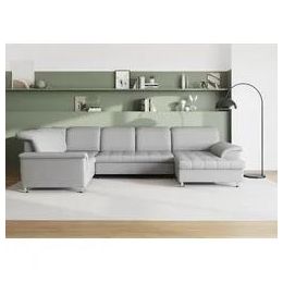 Wohnlandschaft DOMO collection "Franzi optional mit Bettfunktion, Bettkasten & Kopfteilverstellung", silber, B:352cm H:81cm T:214cm, Flachgewebe (100% Polyester);Chenille (100% Polyester), Sofas, U-Form, Recamiere rechts, silber, B/T: 352/214 cm, Topseller