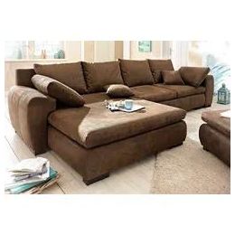 Ecksofa Home Affaire "Cara Mia L-Form, B: 325 cm", braun, B:325cm H:87cm T:183cm, Luxus-Microfaser Vintageoptik (100% Polyester);Microfaser Antiklederoptik (100% Polyester), Sofas, mit 4 Zierkissen, optional Bettfunktion & Bettkasten, Topseller