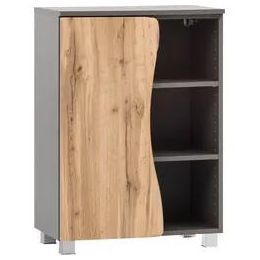 Unterschrank Welltime "Stubach", grau (mattgrau), B:60cm H:79cm T:35cm, MDF, Schränke, Bad-Unterschrank, Tür mit Baumkante