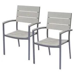 Gartenstuhl Garden Pleasure "OLIVIA", grau, B:58cm H:89cm T:55cm, Polystyrol, Stühle, 2er Set, Polyrattan