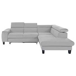Ecksofa COTTA "Morven L-Form", grau (light grau), B:249cm H:75cm T:207cm, Microfaser PRIMABELLE (100% Polyester);Flachgewebe (100% Polyester);Samtvelours (100% Polyester), Sofas, wahlweise mit Bettfunktion, Bettkasten & Wireless-Charger
