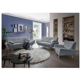 Polstergarnitur Home Affaire "Basta", blau (hellblau,), H:80cm T:82cm, 100% Polyester, Sitzmöbel-Sets, Komfortable Wellenunterfederung