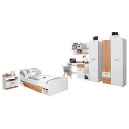 Jugendzimmer-Set Ticaa "Lori", weiß, B/H: 80cm x 190cm, Schlafzimmermöbel-Sets, Bett + Schrank + Schreibtisch + Standregal + Wandregal + Nachttisch