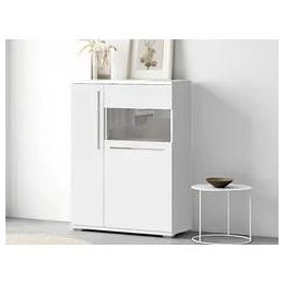 Highboard Places of Style "Piano Vitrine", weiß (weiß hochglanz), B:90cm H:123cm T:40,2cm, Spanplatte, Sideboards, UV lackiert, Soft-Close Funktion