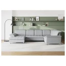 Wohnlandschaft DOMO collection "Franzi optional mit Bettfunktion, Bettkasten & Kopfteilverstellung", silber, B:352cm H:81cm T:214cm, Flachgewebe (100% Polyester);Chenille (100% Polyester), Sofas, U-Form, Recamiere links, silber, B/T: 352/214 cm, Topseller